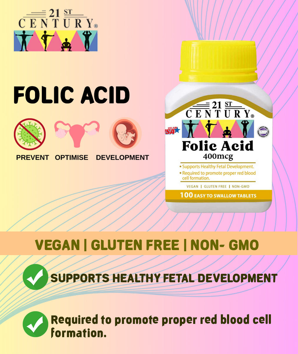 *NEW* 21st Century Folic Acid 400mcg (100 Easy Swallow Tablets)