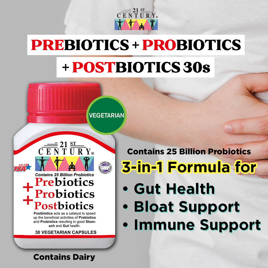 Prebiotics + Probiotics + Postbiotics (3-in-1 formula for Gut Health,